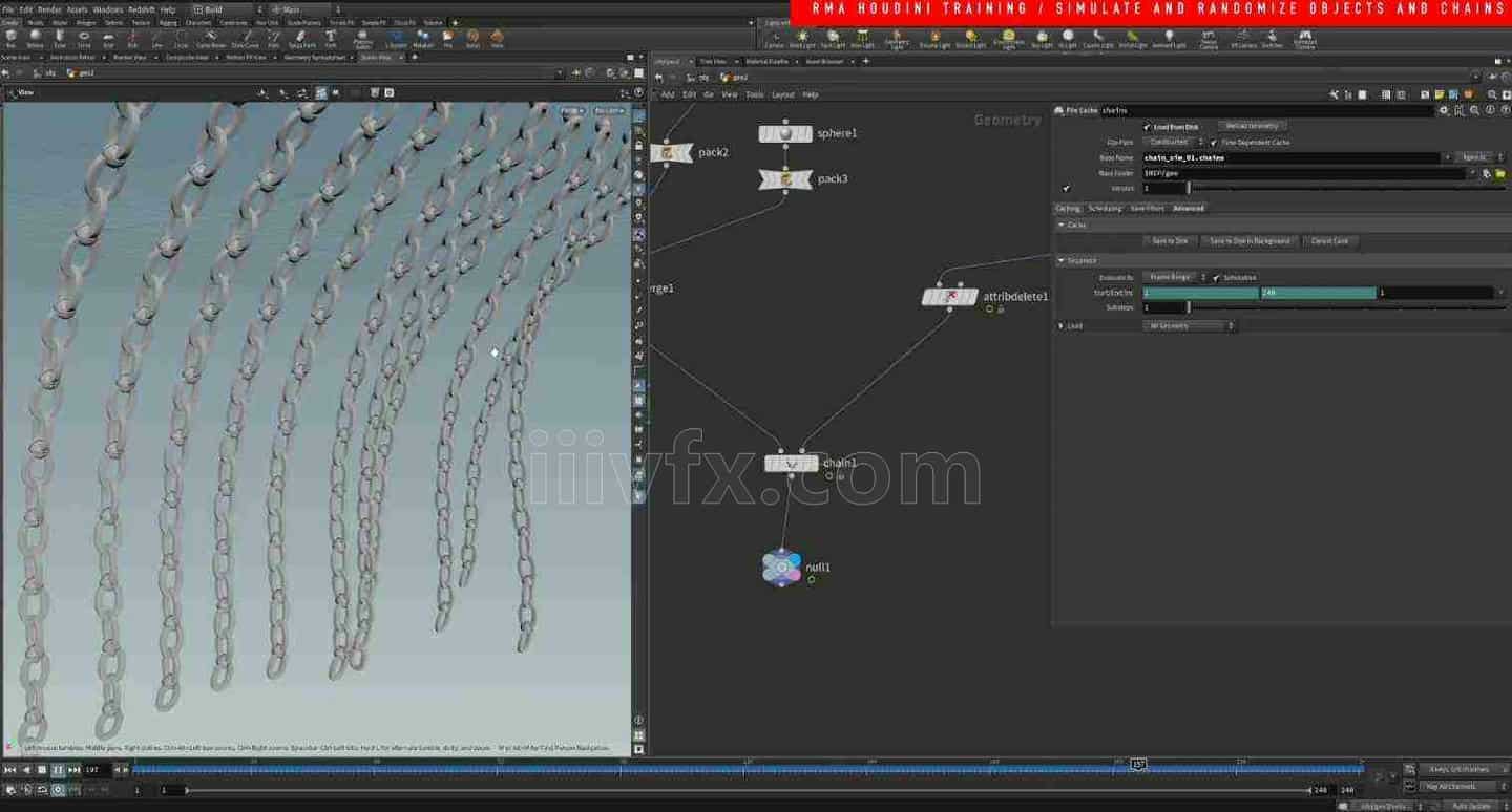 随机飘动的铁链hip工程Simulate and randomize objects in chains in Houdini - B站/公众号:特效向