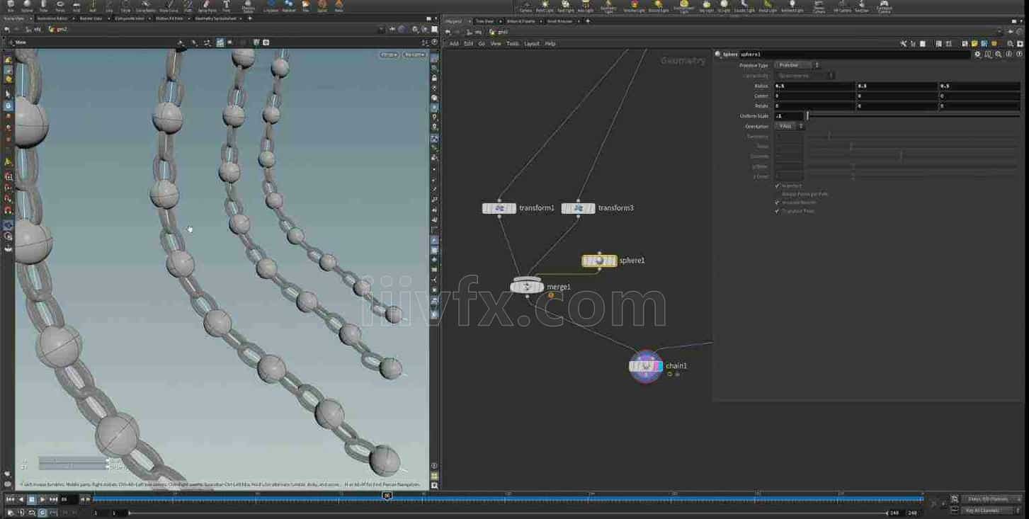 随机飘动的铁链hip工程Simulate and randomize objects in chains in Houdini - B站/公众号:特效向